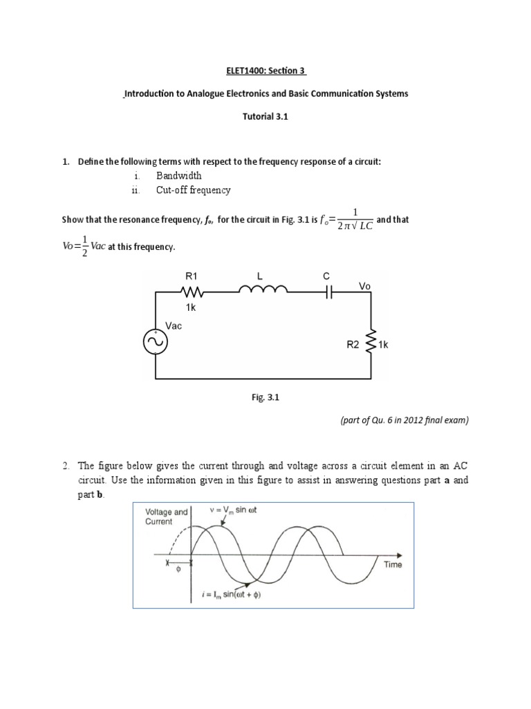 Analogue Electronics - Tutorial # 1 | PDF | Electrical Network | Electronic Filter