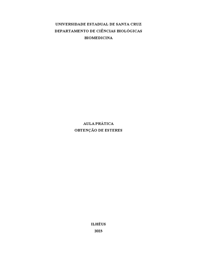 Relatório 03 - Obtenção de Esteres | PDF | Éster | Química Relatório 03 - Obtenção de Esteres | PDF | Éster | Química