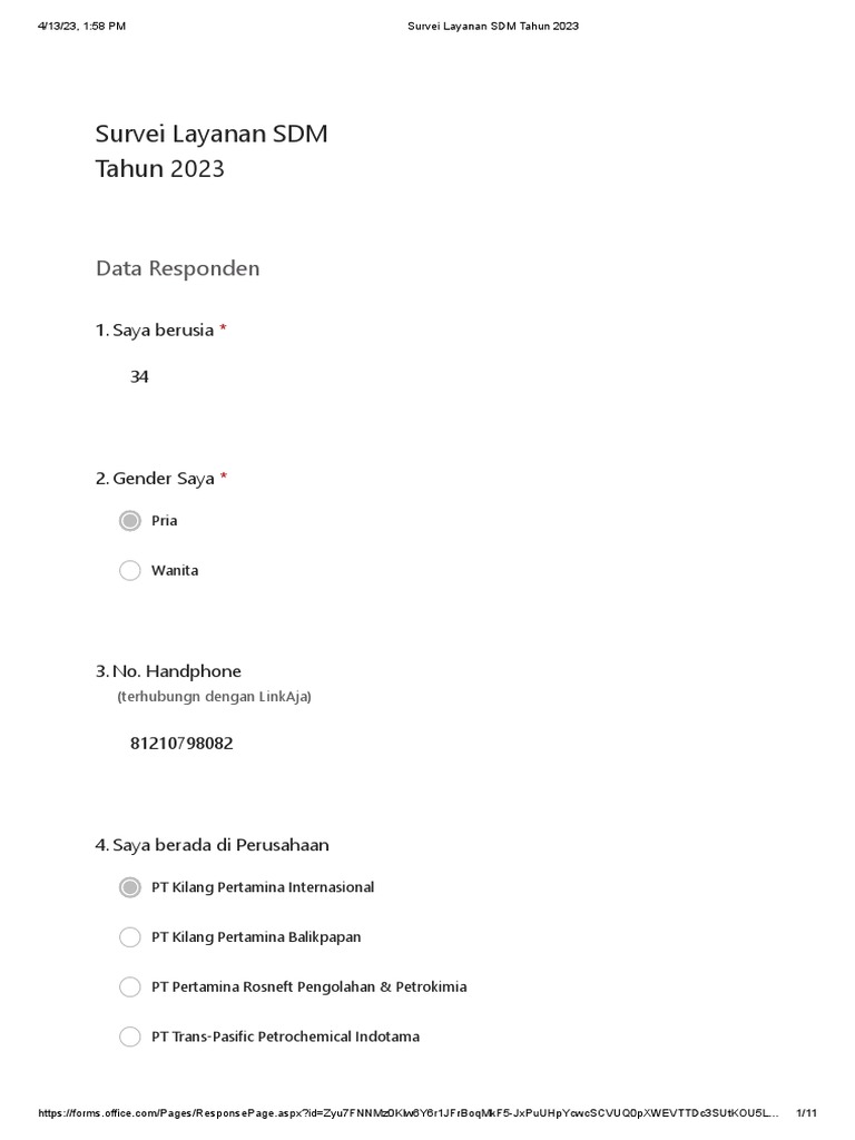 Survei Layanan SDM Tahun 2023 | PDF