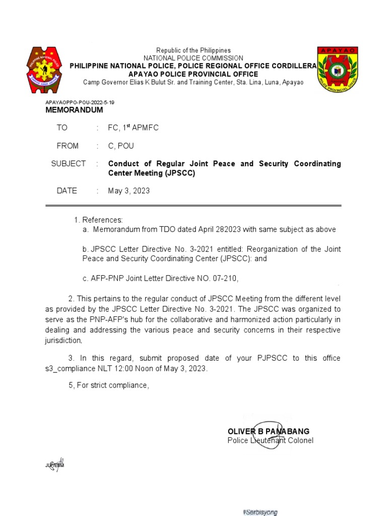 JPSCC Meeting Directive Memorandum | PDF