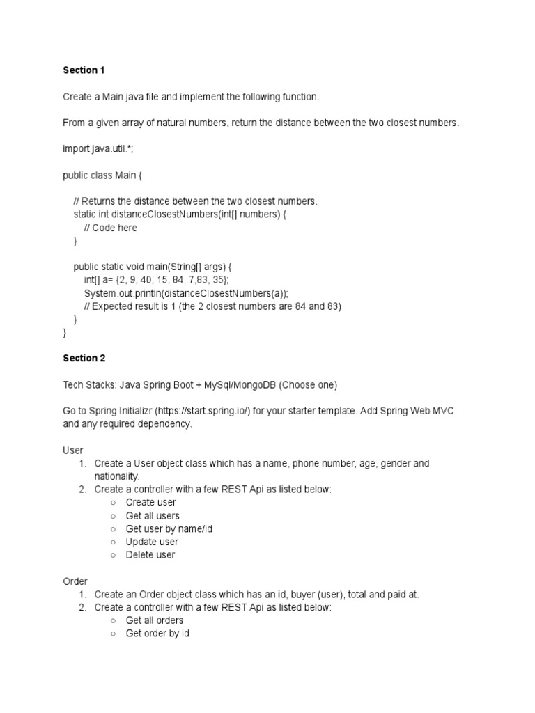 Software Engineer - Java Test | PDF