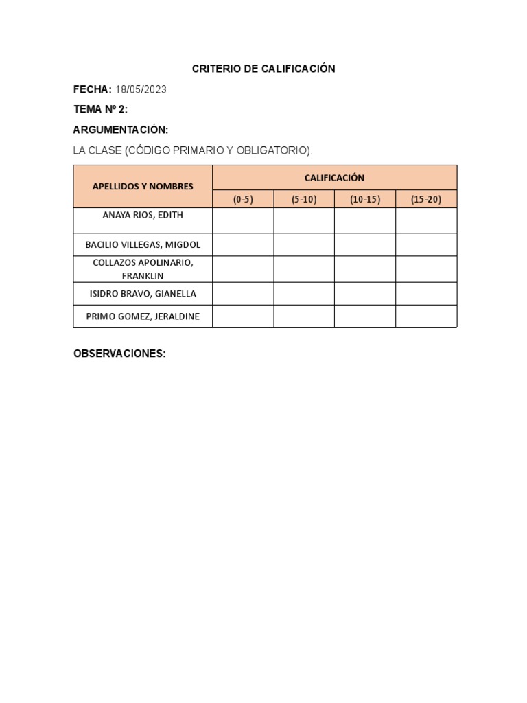 Criterio de Calificación 2 | PDF