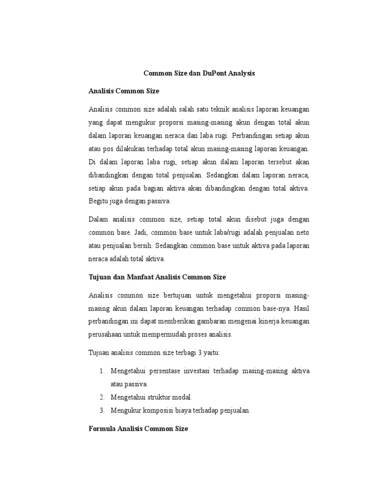 Common Size Dan Du Pont Analysis | PDF