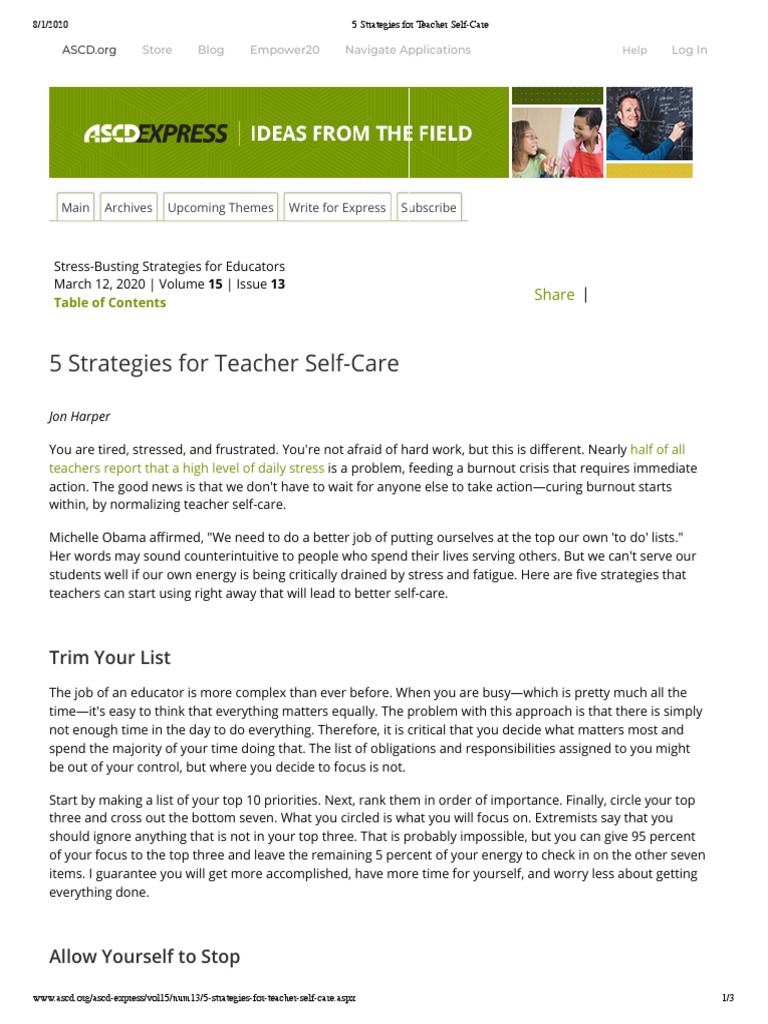 5 Strategies For Teacher Self-Care | PDF | Teachers