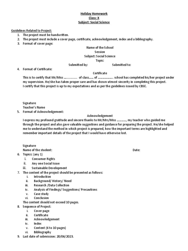 Social Science-Project Guidelines - Class X - (2023-24) | PDF