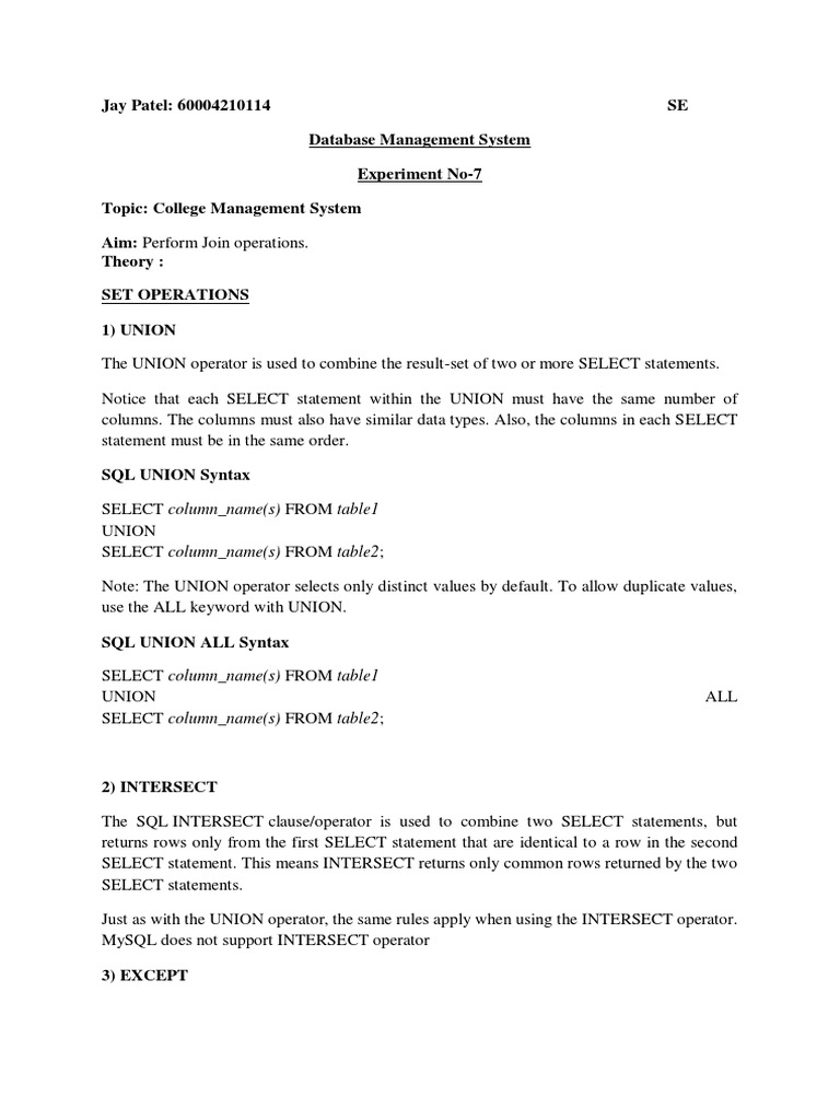 DBMS Exp7 | PDF | Table (Database) | Sql