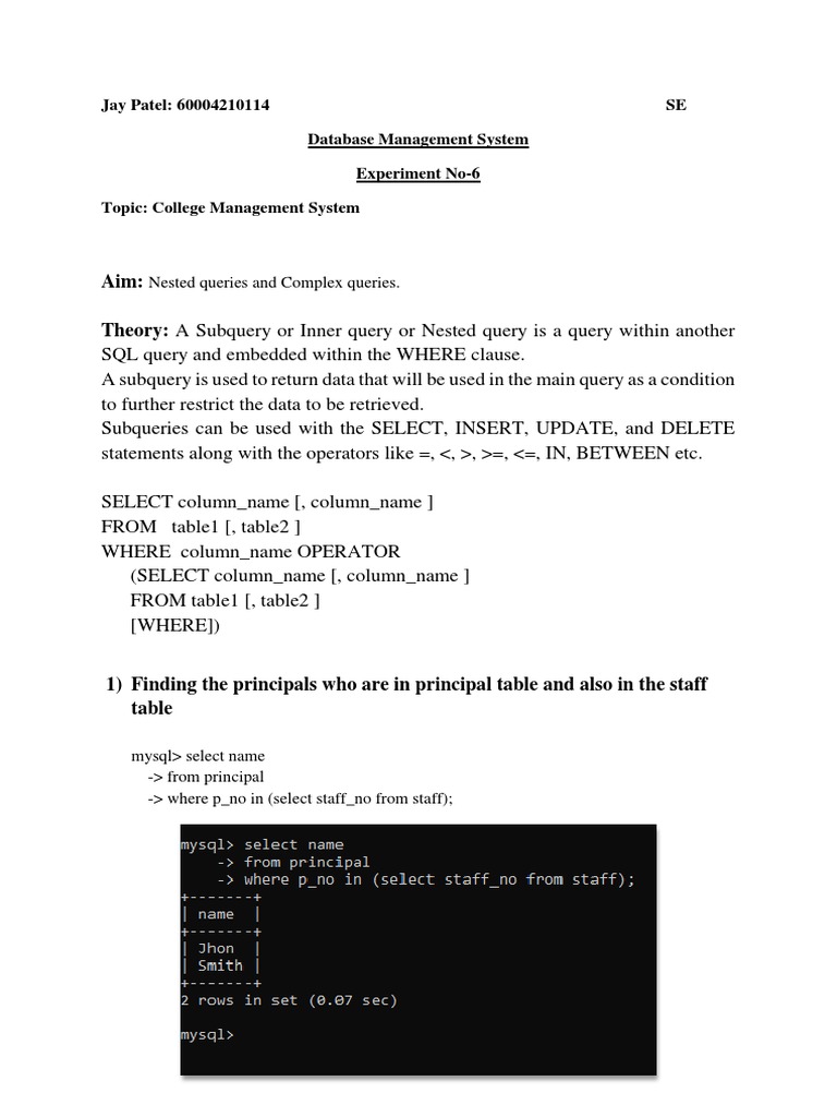 DBMS Exp6 | PDF | Data Management Software | Information Technology