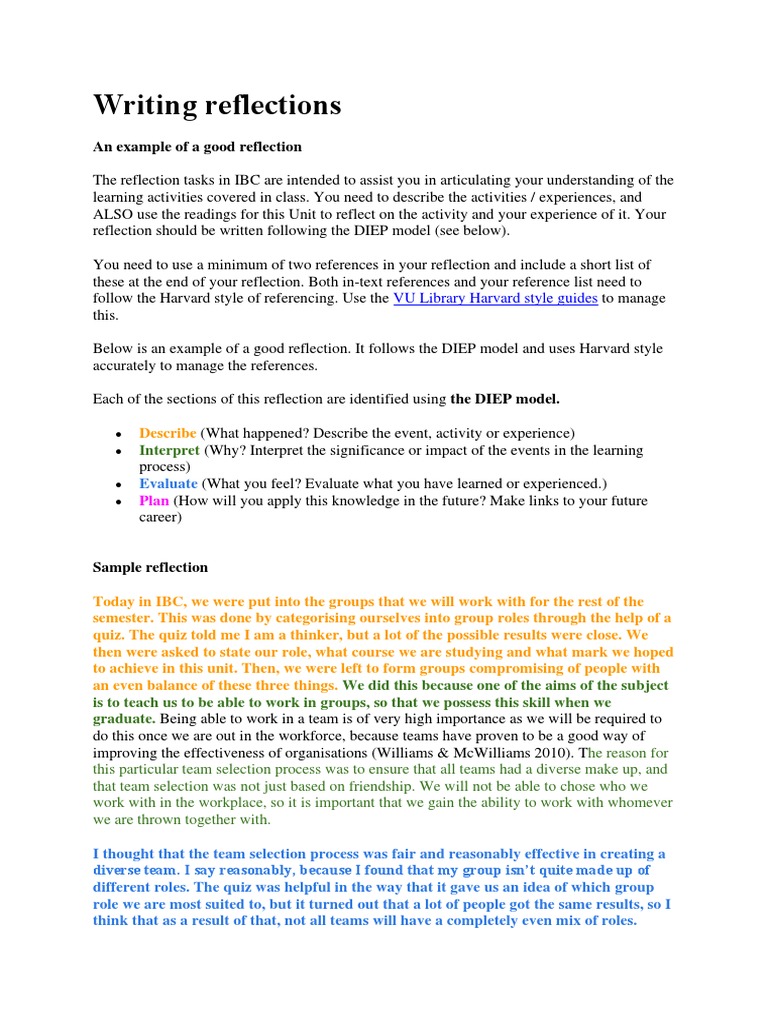 Writing Reflections A Good Example As On VUC | PDF | Experience | Cognition