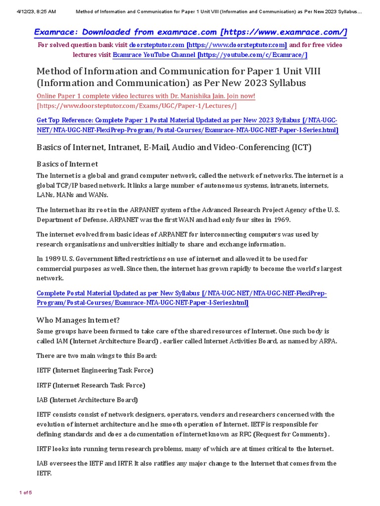 Basics of Internet, Intranet, E-Mail, Audio and Video-Conferencing (ICT) | PDF | World Wide Web ...