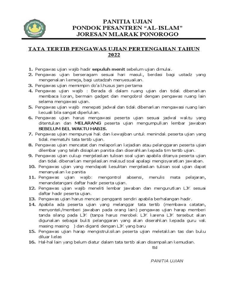 Tata Tertib Pengawas - 2022 | PDF