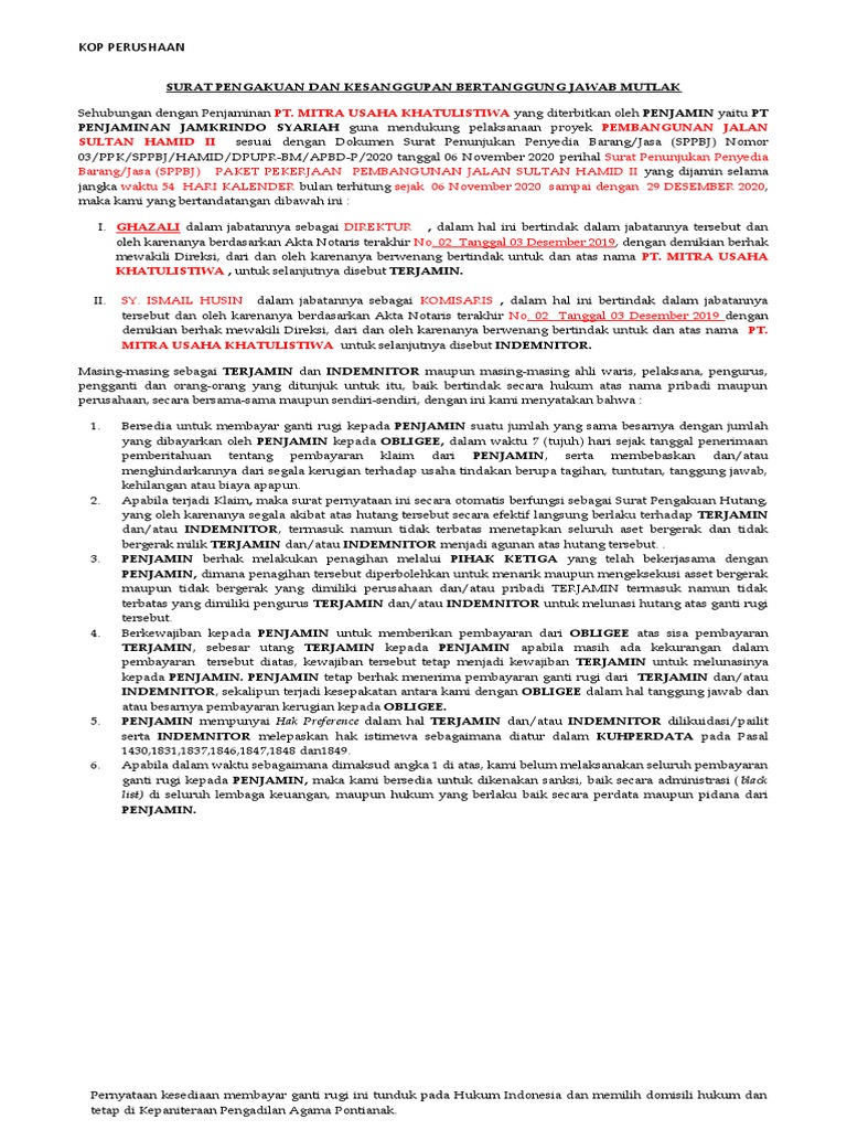 Contoh Format SPKBJM Pt. Muk | PDF | Hukum