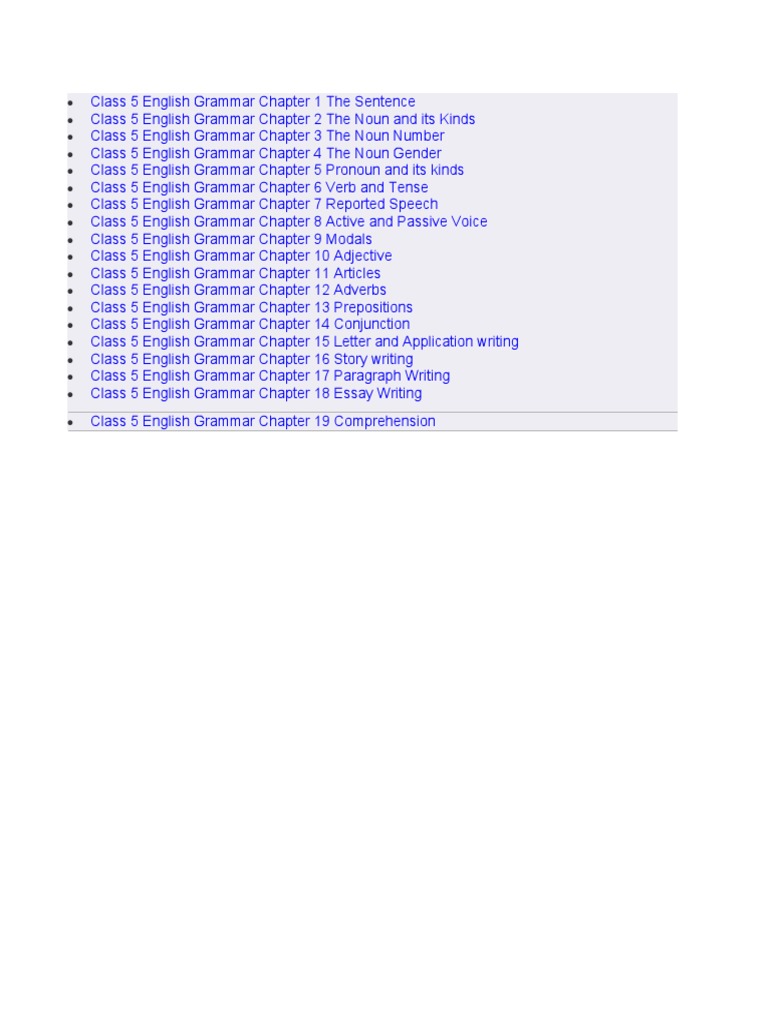 Class 5 English Grammar Chapter 1 The Sentence | PDF