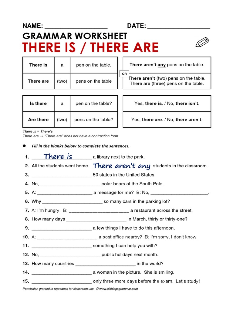 Grammar There Is There Are Exercises | PDF