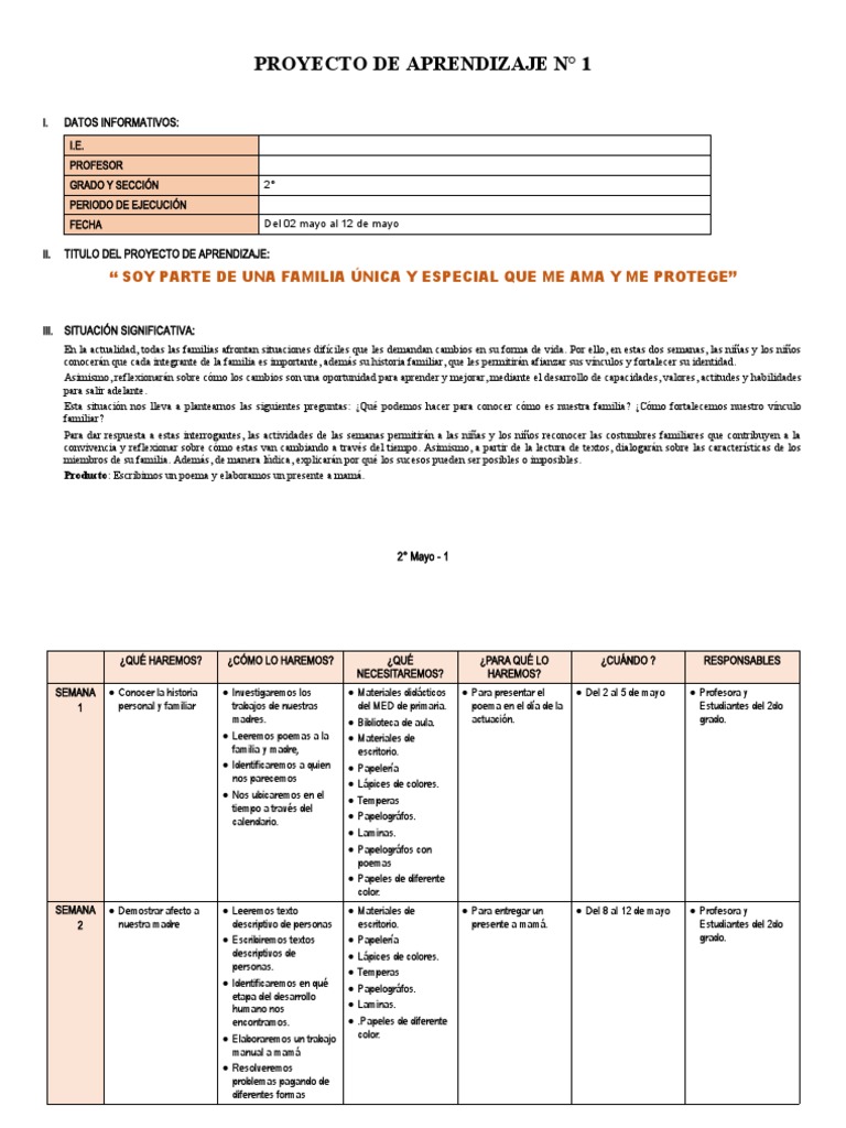 2° Grado - Proyecto de Aprendizaje N°01 | PDF | Aprendizaje | Información