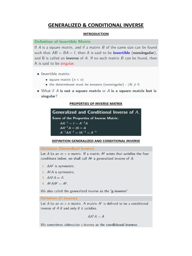 Chapter 2 Generalized & Conditional Inverse | PDF