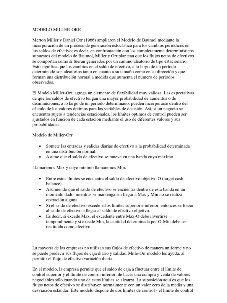 Modelo Miller-Orr: Gestión de Efectivo | PDF | Desviación Estándar ...