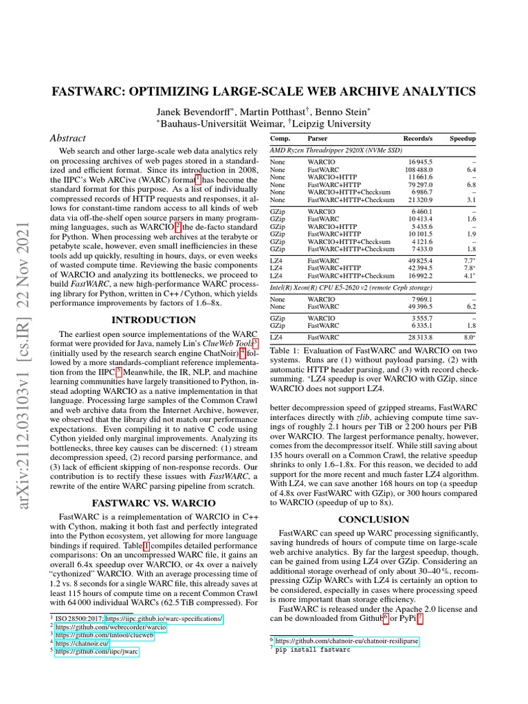 FastWARC Optimizing Large-Scale Web Archive Analyt | PDF | Data ... FastWARC Optimizing Large-Scale Web Archive Analyt | PDF | Data ...