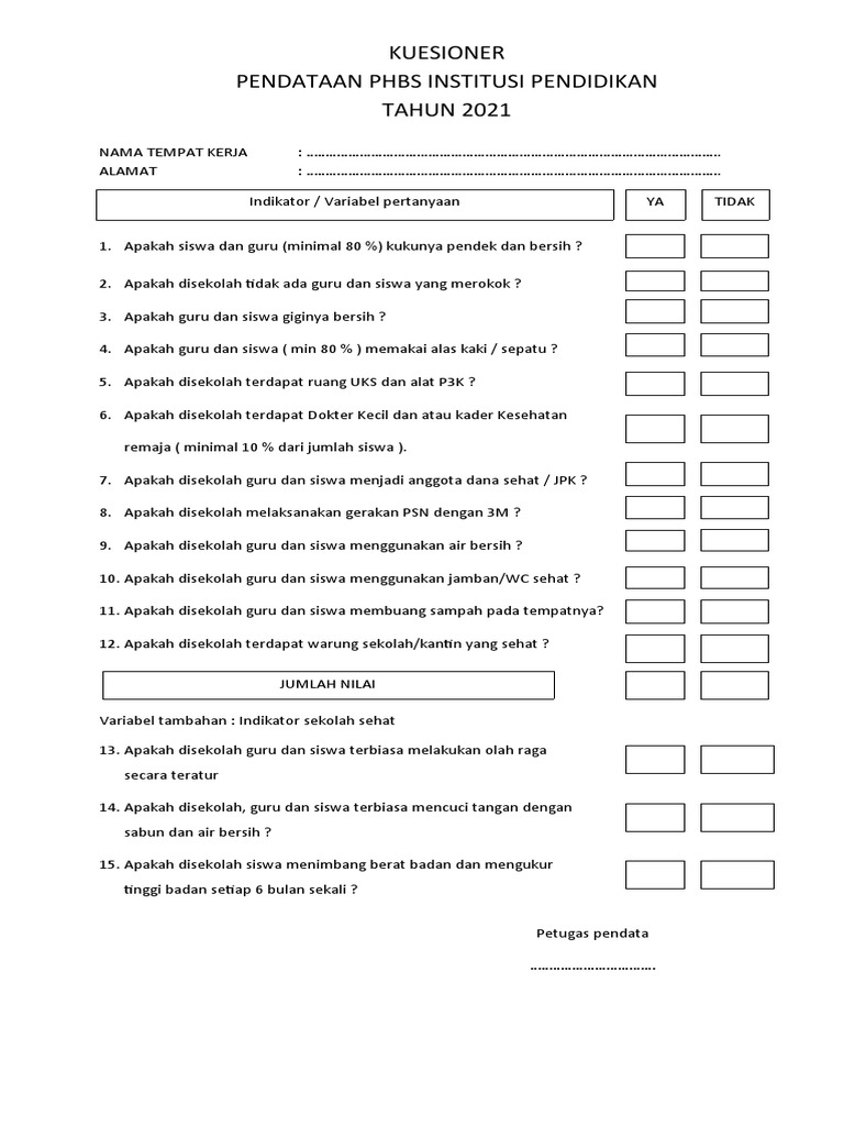 KUESIONER Institusi Pendidikan | PDF