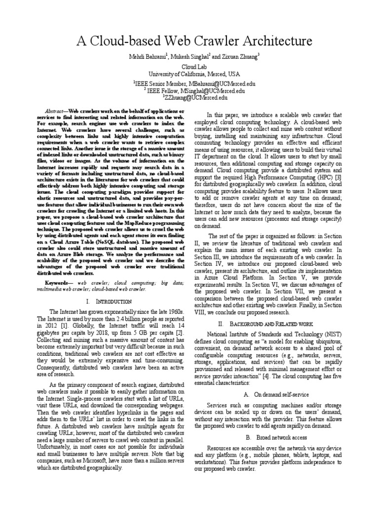Bahrami Et Al. A Cloud-Based Web Crawler Architecture Cloud Lab Ucm | PDF | Cloud Computing ...