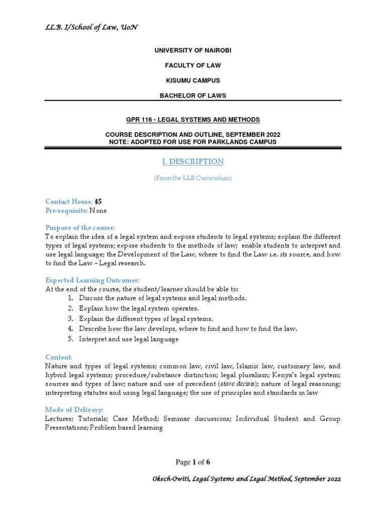 LegalSystems - Methods - CourseOutline JF ADAPTED | PDF | Precedent ...