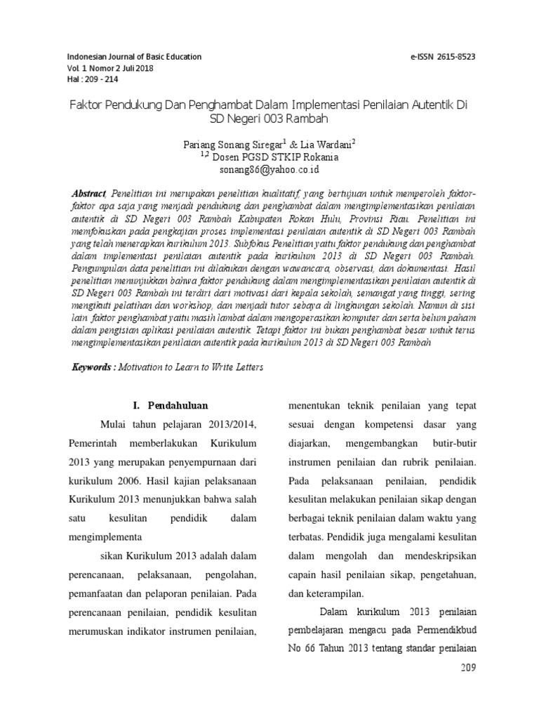 Faktor Pendukung Dan Penghambat Dalam Implementasi Penilaian Autentik ...