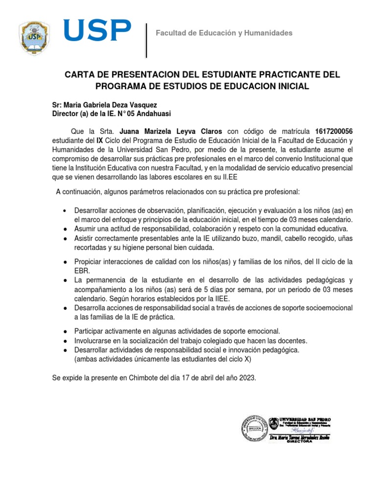 Firmada-Carta de Presentacion Del Estudiante Practicante Del Programa ...