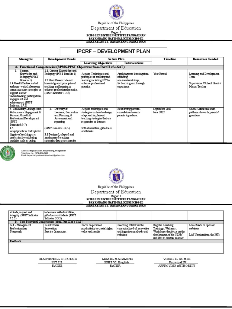 IPCRF Development Plan | Download Free PDF | Educational Technology ...