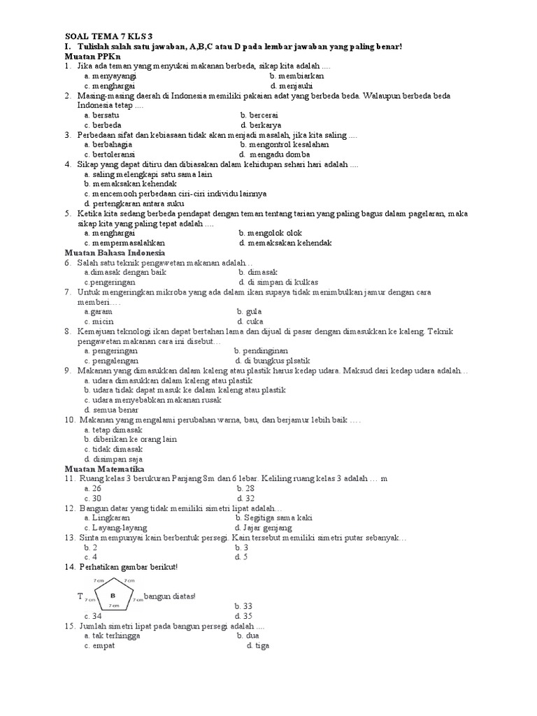 Soal Pas - Tema 7 - KLS 3 | PDF