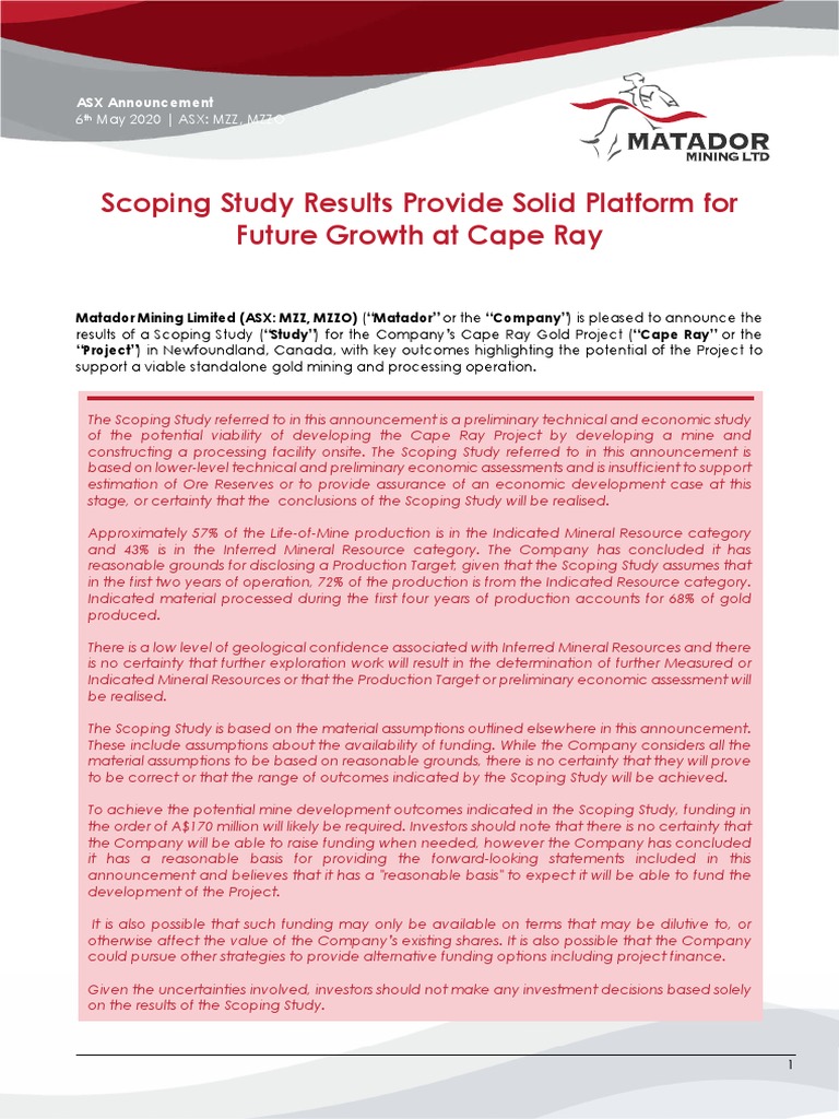 Scoping Study Results at Cape Ray | PDF | Mining | Net Present Value