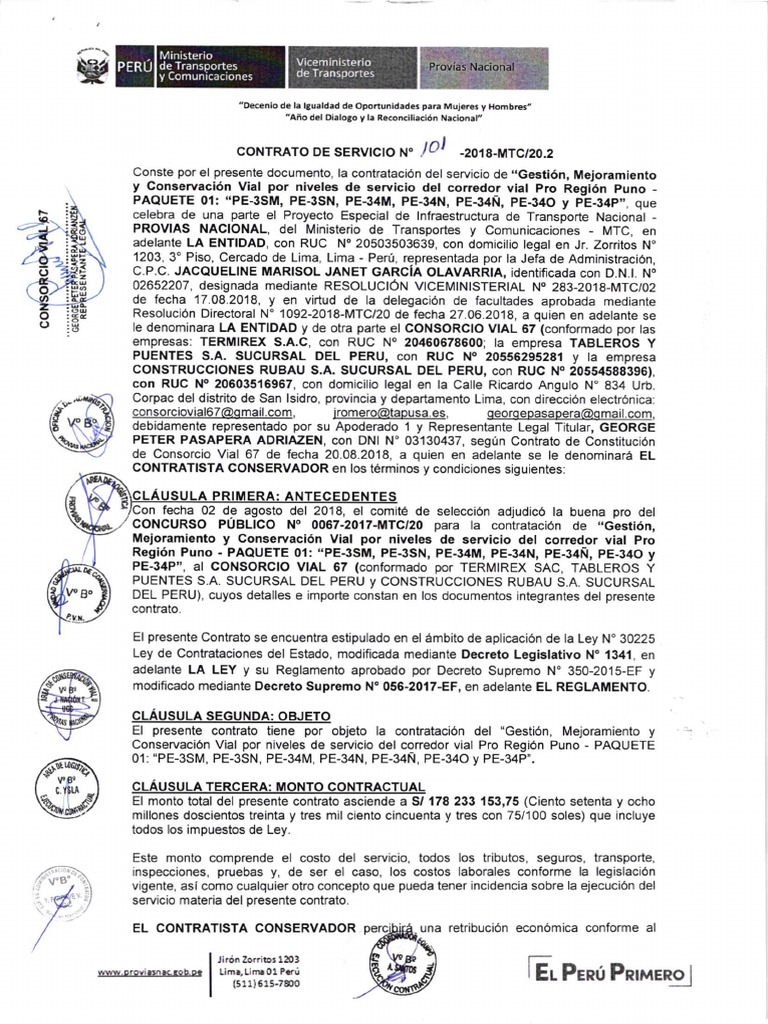 3.cvial 67-Contrato de Servicio #101-2018-MTC-20.2 | PDF | Justicia | Crimen y violencia