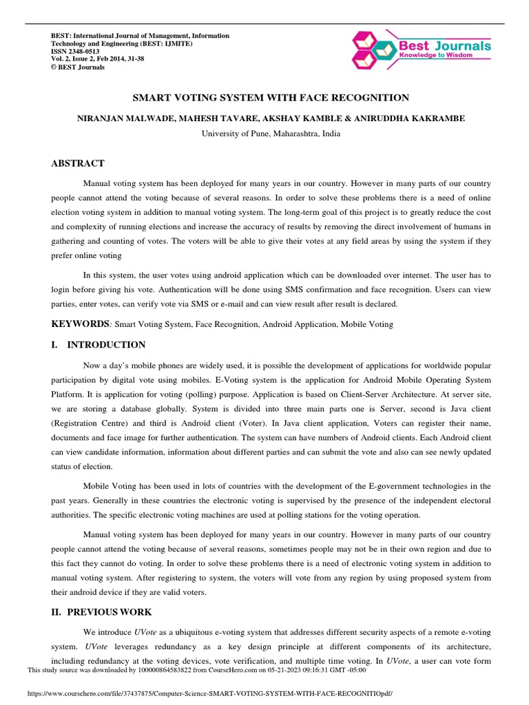 Smart Voting System With Face Recognitio PDF | PDF | Electronic Voting | Voting