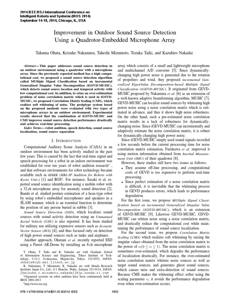 Improvement in Outdoor Sound Source Detection Using A Quadrotor-Embedded Microphone Array | PDF ...