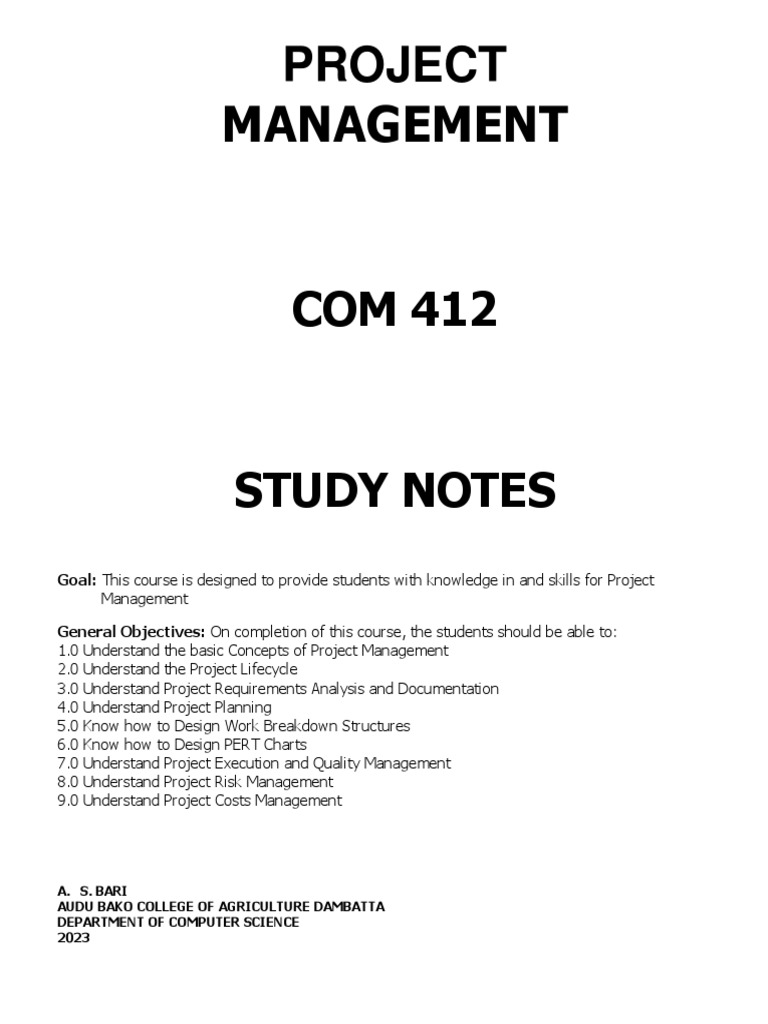 Project Management Lecture Note | PDF | Project Management | Financial ...
