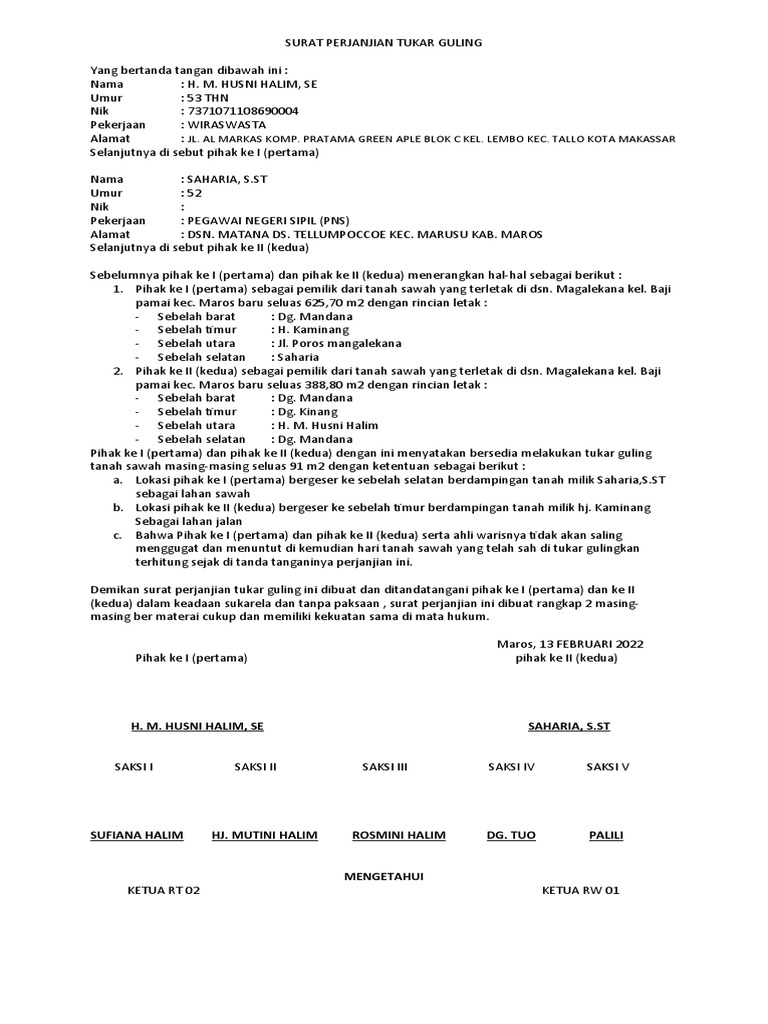 Surat Perjanjian Tukar Guling | PDF