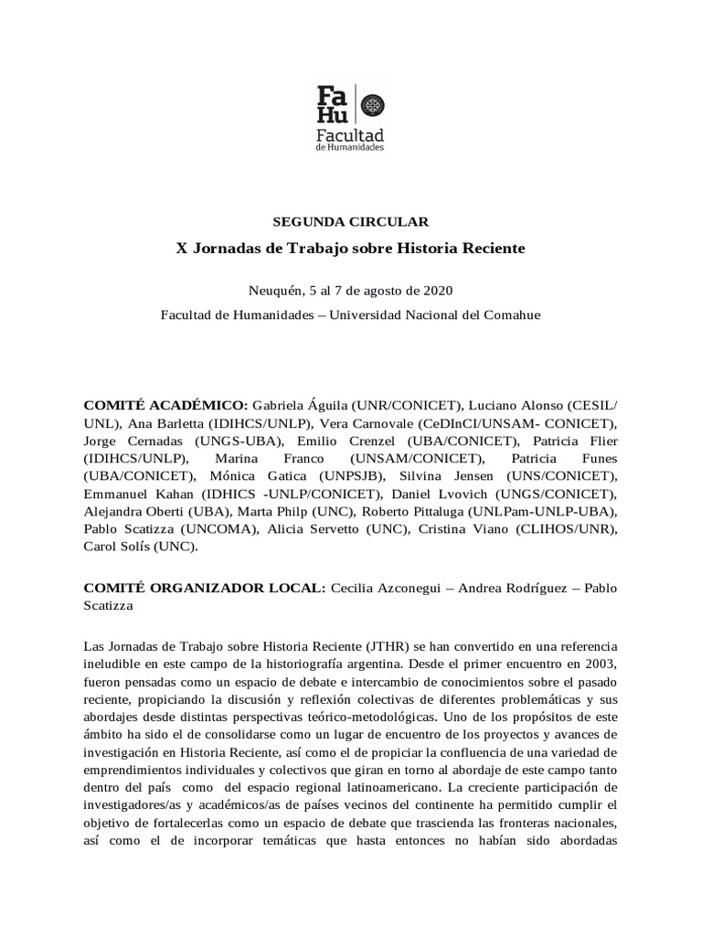 Segunda Circular JTHR2020 | PDF | America latina | Enseñando