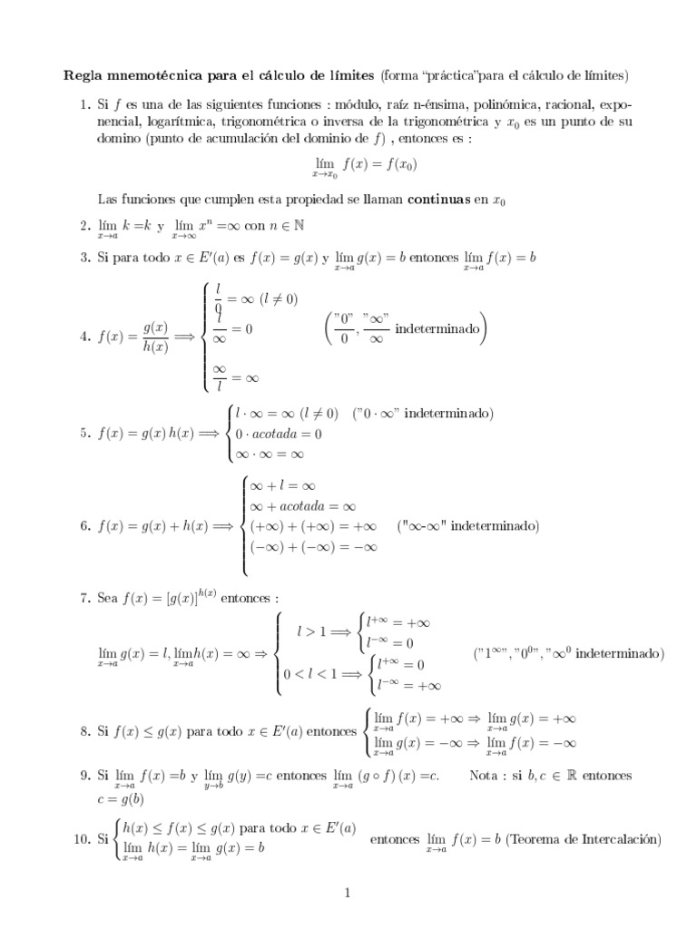 Regla mnemotécnica para límites | PDF | Matemáticas | Análisis matemático