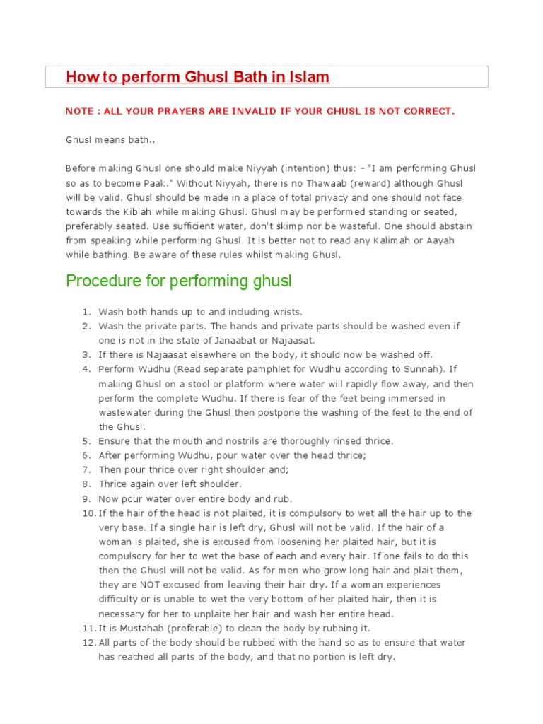 Ghusl Bath Procedure in Islam | PDF | Sharia | Islamic Behaviour And ...