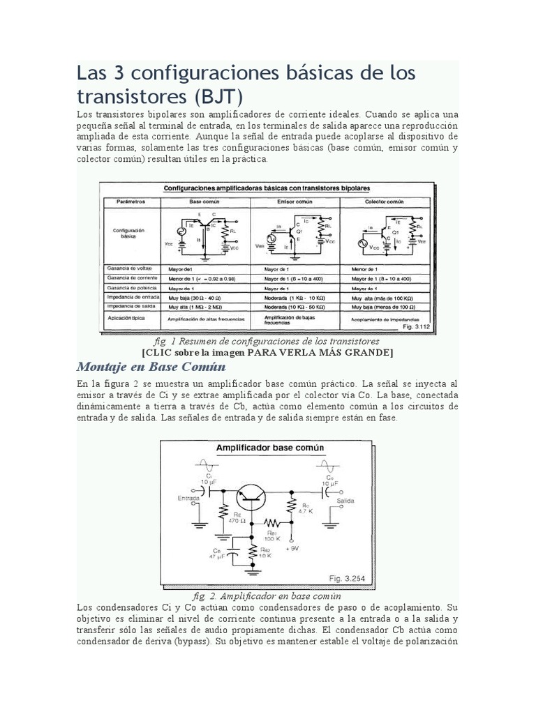 Las 3 Configuraciones Básicas de Los Transistores | PDF | Transistor de unión bipolar | Transistor