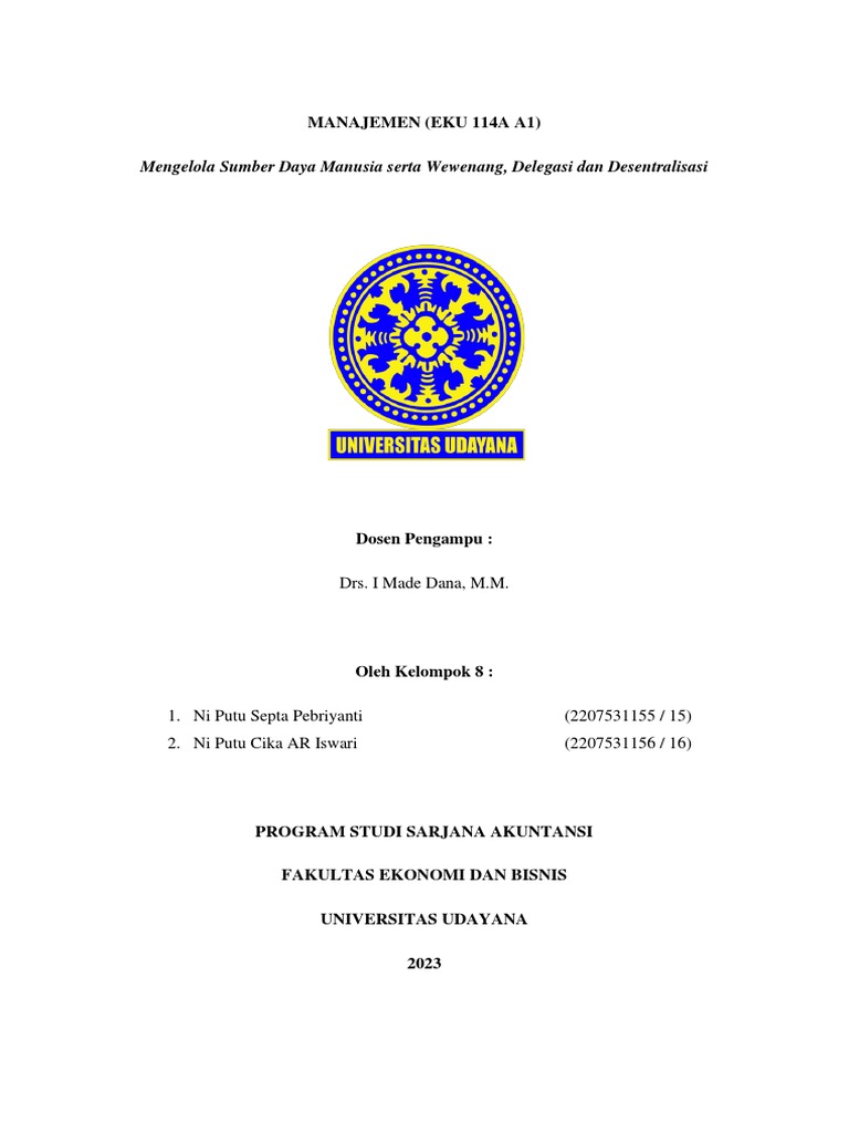 PAPER Kelompok 8 - MSDM & Wewenang, Delegasi Dan Desentralisasi | PDF