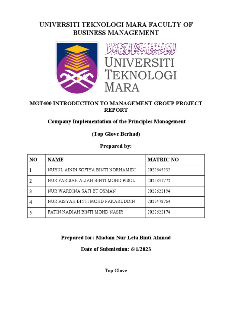 MGT400 Introduction To Management Group Project Report | PDF