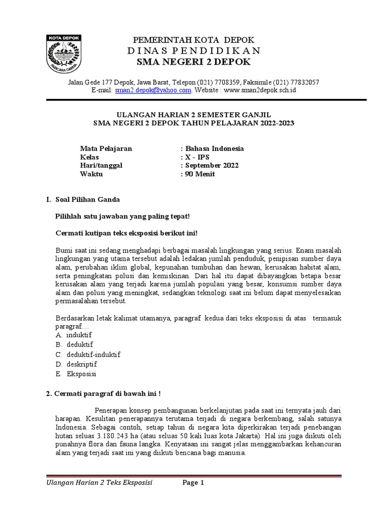 UH 2 Eksposisi Bindo X 2021 | PDF