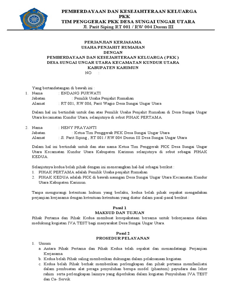 Mou PKK Dengan Penjahit Rumahan | PDF