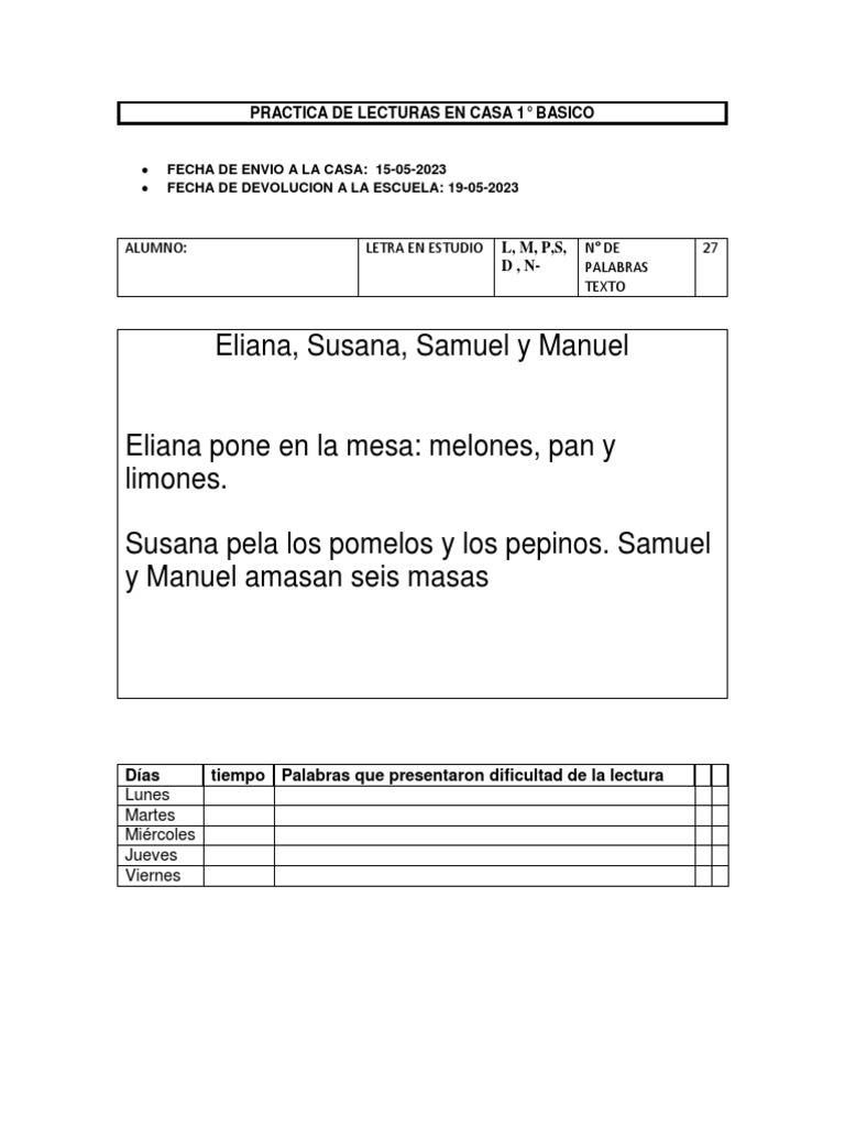 Lecturas en Casa 1° Básico: Práctica | PDF