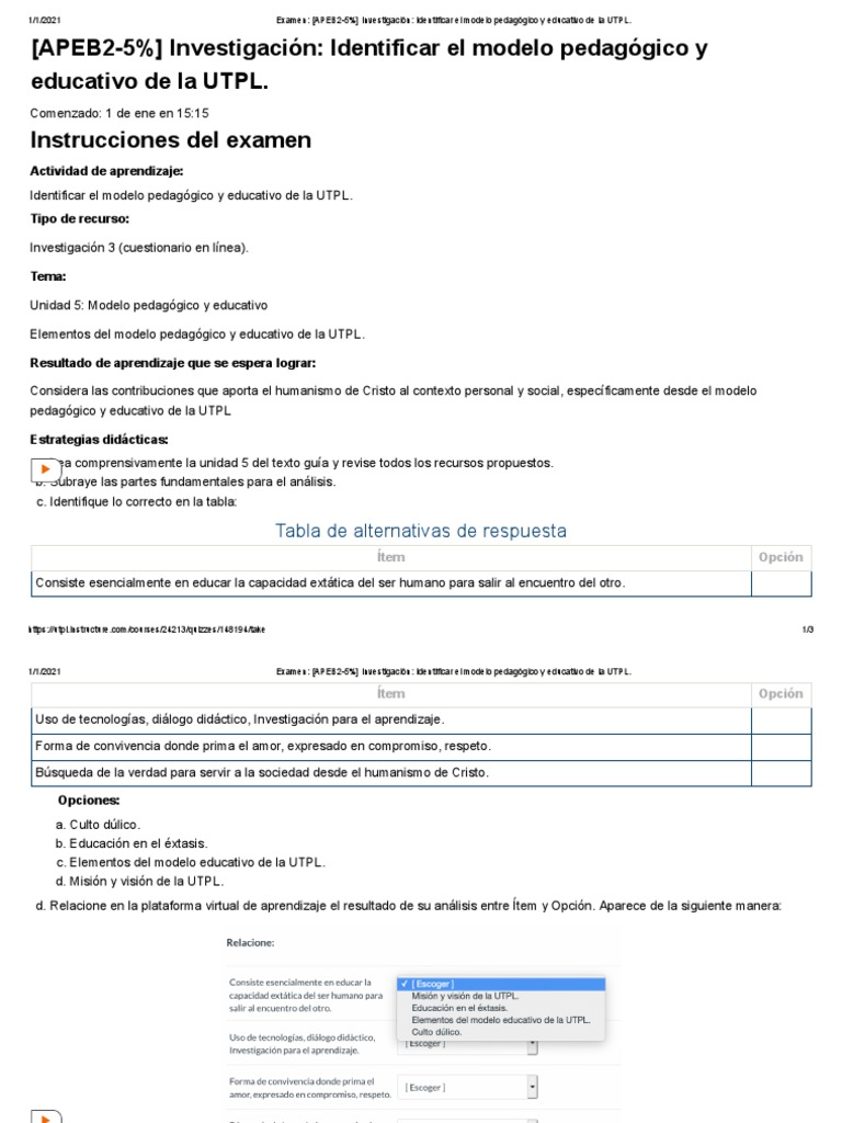 Examen - (APEB2-5%) Investigación - Identificar El Modelo Pedagógico y ...