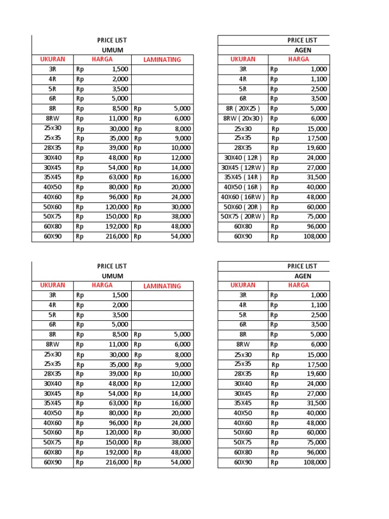 Price List LFP | PDF