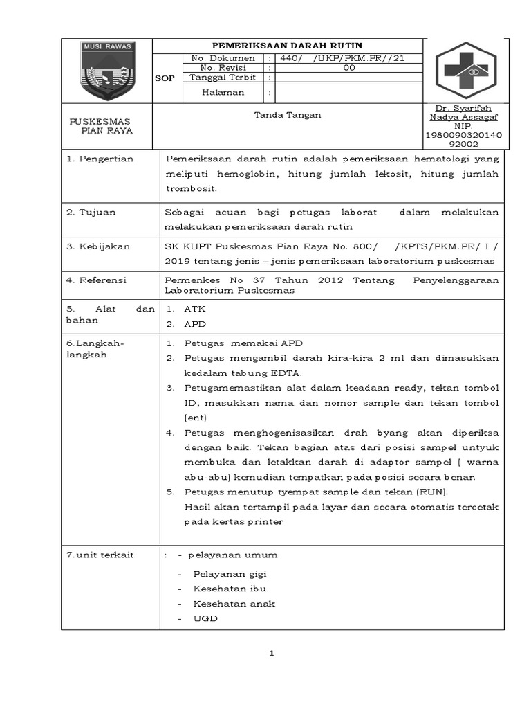 SOP Darah Rutin | PDF