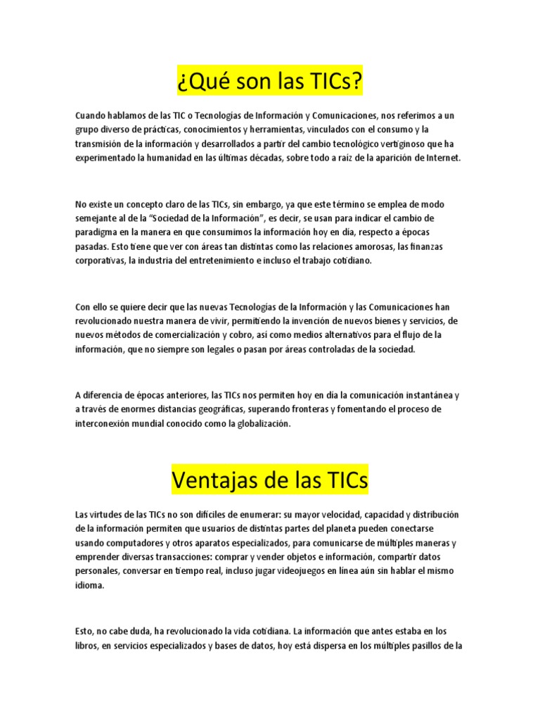 Qué Son Las TICs | PDF | Tecnología de información y comunicaciones | Enseñando