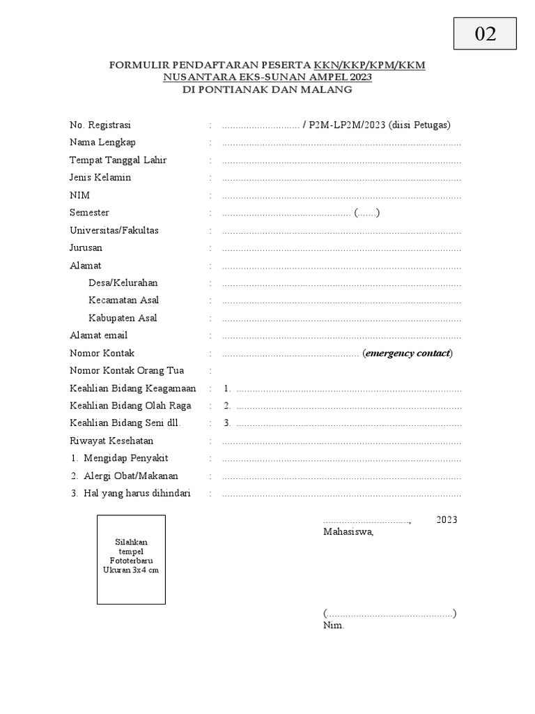 Formulir Pendaftaran Peserta KKN Nusantara | PDF