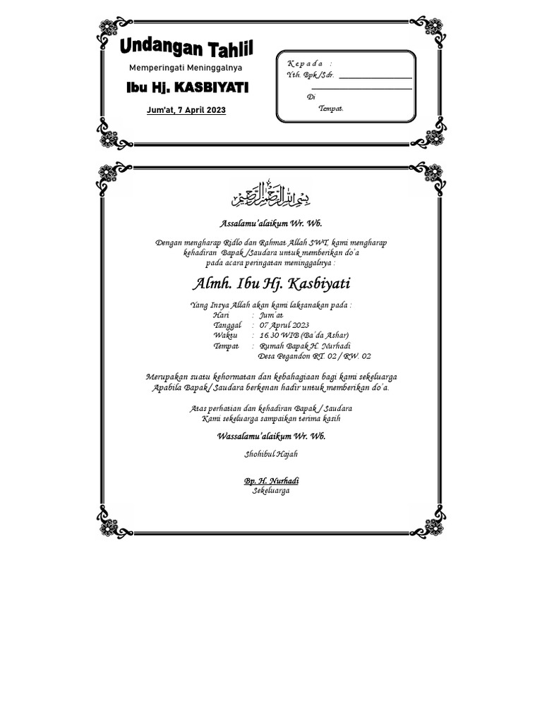 Undangan Haul Mbah Ti | PDF