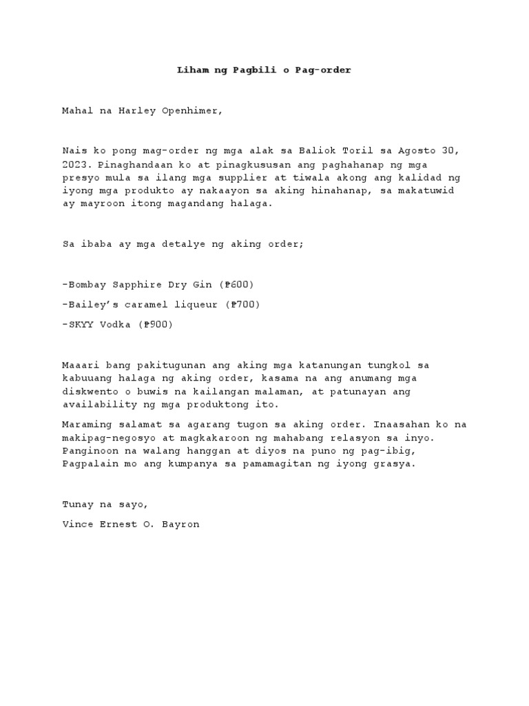 Liham NG Pagbili o Pag | PDF